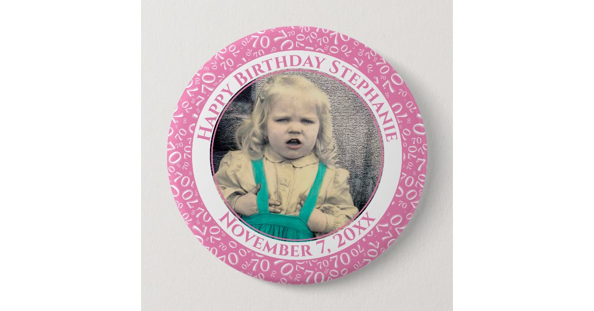 Photo 70th Random Number Pattern| Pink/White Button | Zazzle