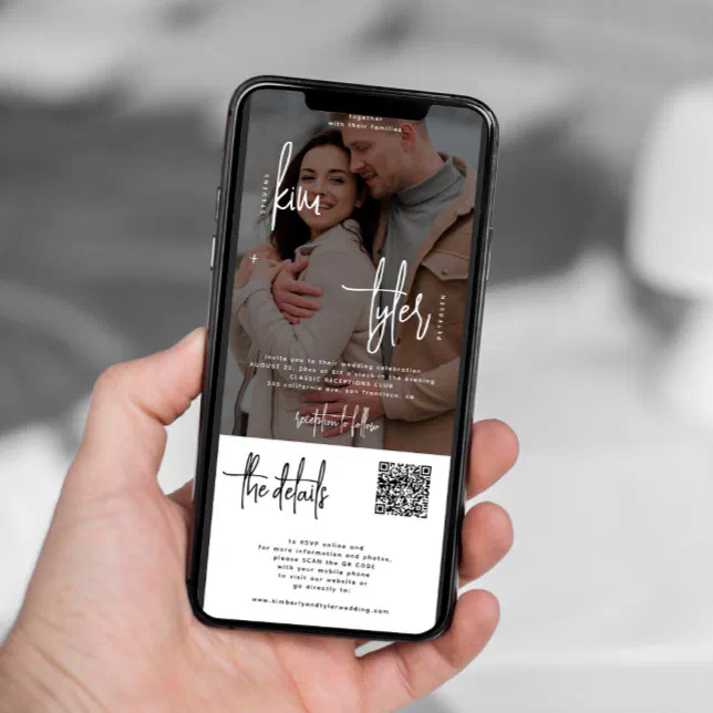 Photo all in one QR code rsvp details wedding Invitation | Zazzle