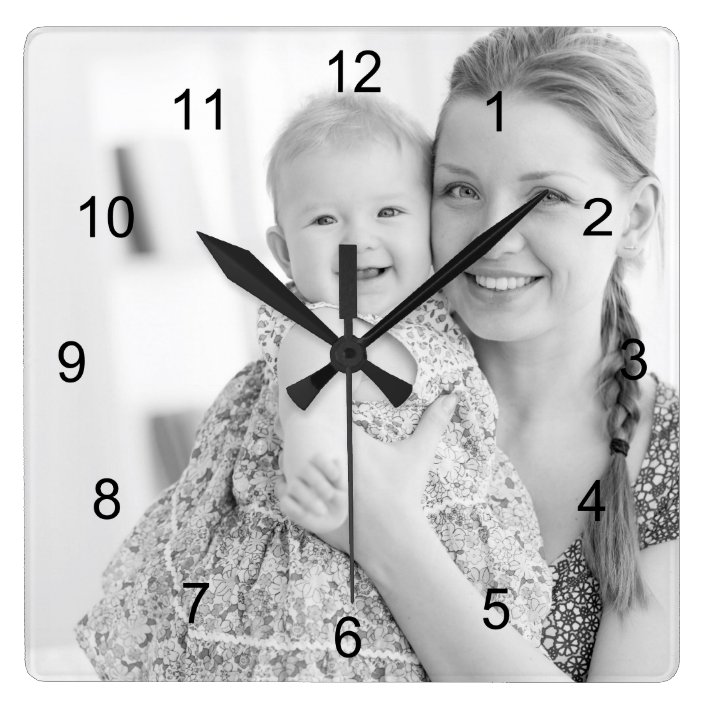 Photo and numbers, make your own square wall clock | Zazzle.com
