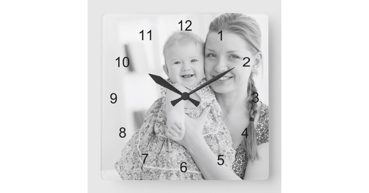 Photo and numbers, make your own square wall clock | Zazzle