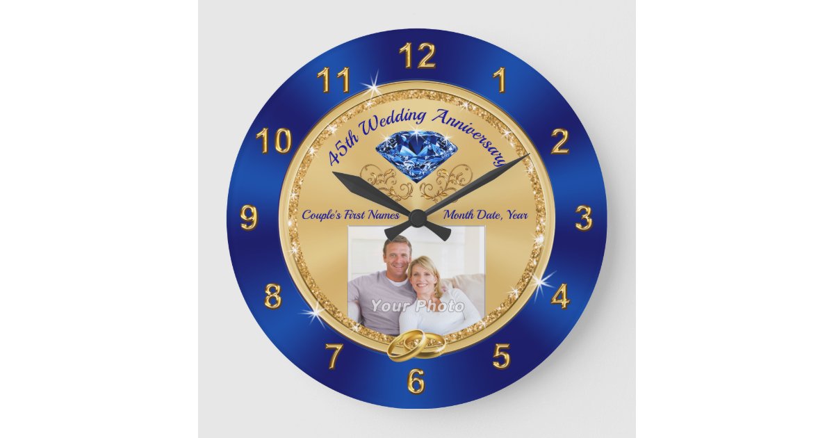 Photo and Personalized 45 Year Anniversary Gift Large Clock | Zazzle