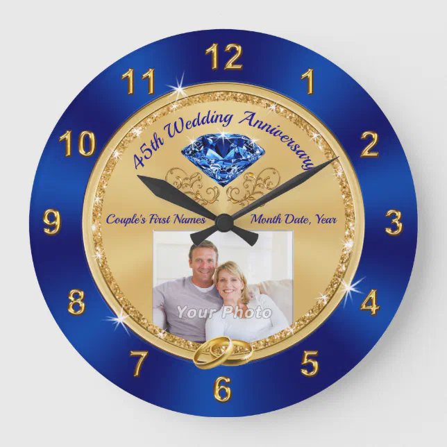 Photo and Personalized 45 Year Anniversary Gift Large Clock | Zazzle