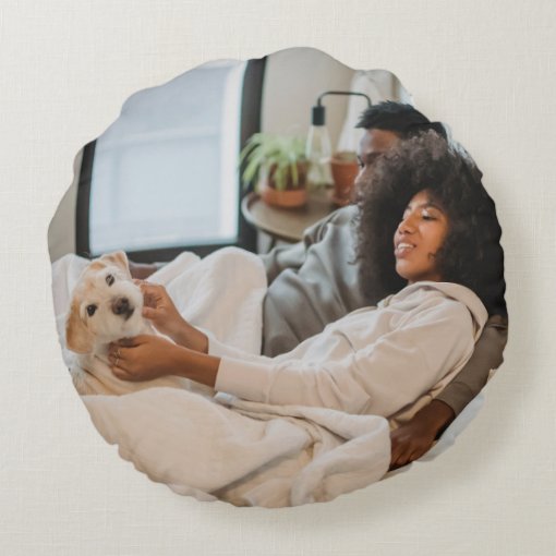 Photo and Text Custom Personalized Round Pillow | Zazzle