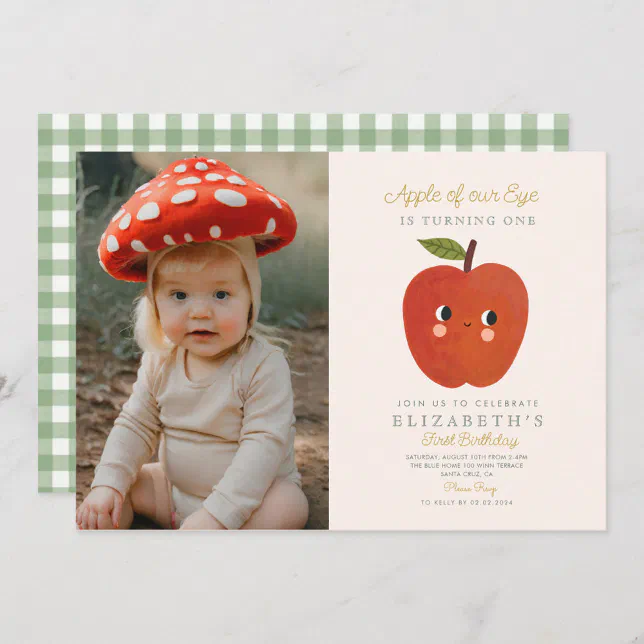 Photo Apple of our eye One Birthday Invitation | Zazzle