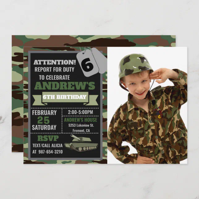 Photo Army invitation, Camo military birthday Invitation | Zazzle