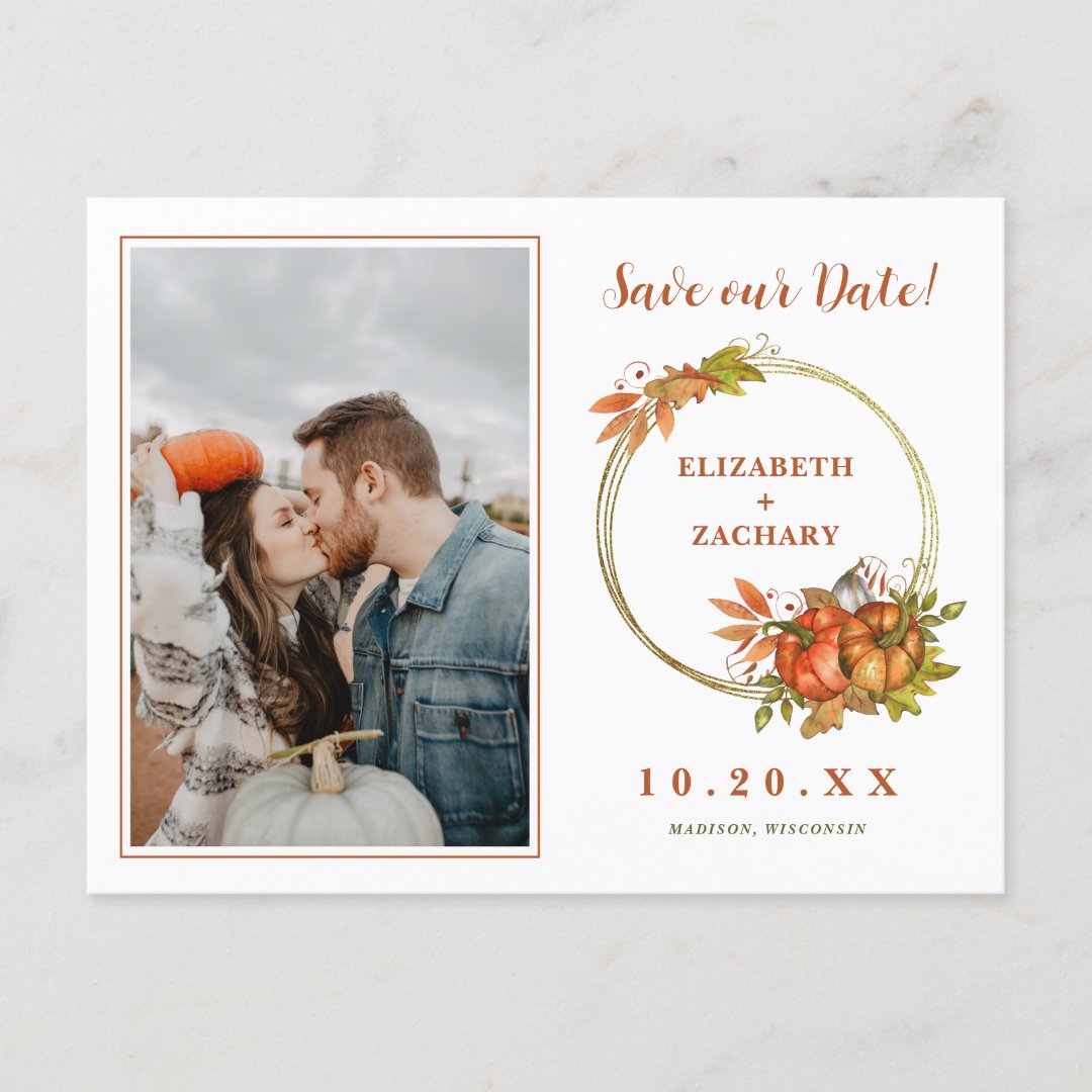 Photo Autumn Pumpkins Fall Save the Date Announcement Postcard | Zazzle