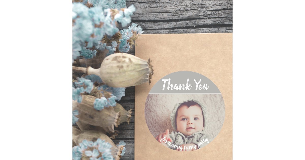 Photo Baby Birthday Thank You Stickers | Zazzle