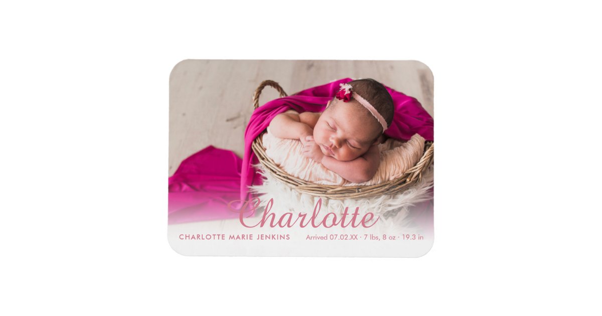 Photo Baby Girl Birth Announcement Script Name Magnet | Zazzle