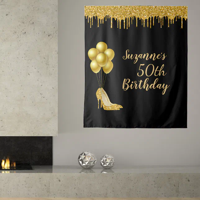 Photo Backdrop 50th Birthday Party Gold Glitter | Zazzle