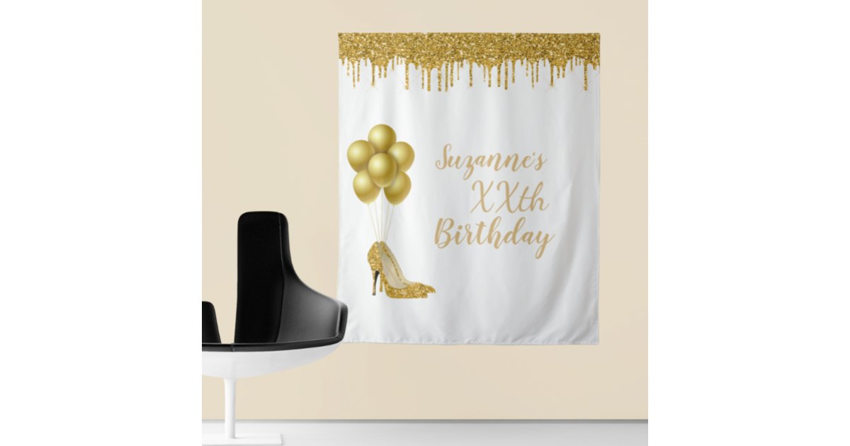 Photo Backdrop Custom Birthday Party Gold Glitter | Zazzle