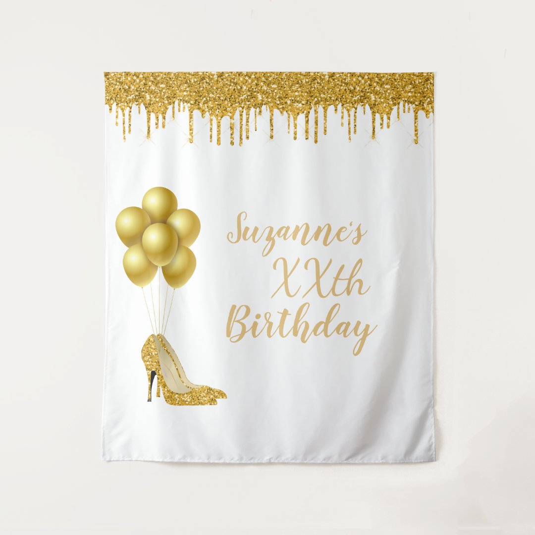 Photo Backdrop Custom Birthday Party Gold Glitter | Zazzle