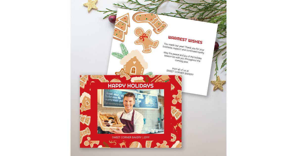 Photo Bakery Gingerbread Thank You Holiday Card | Zazzle