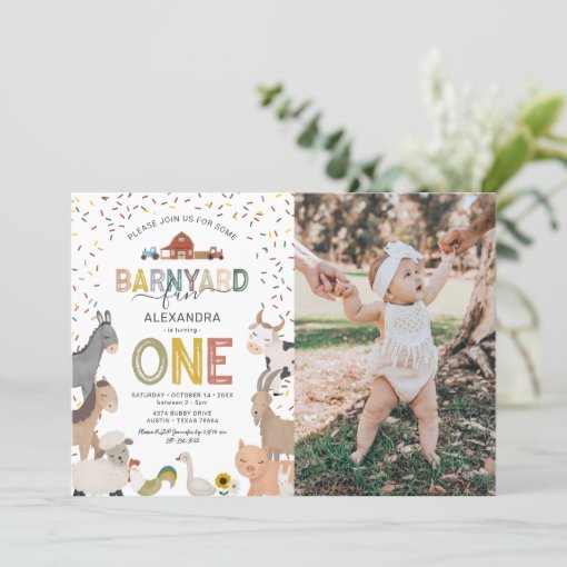 Photo Barnyard Farm First Birthday Invitation | Zazzle