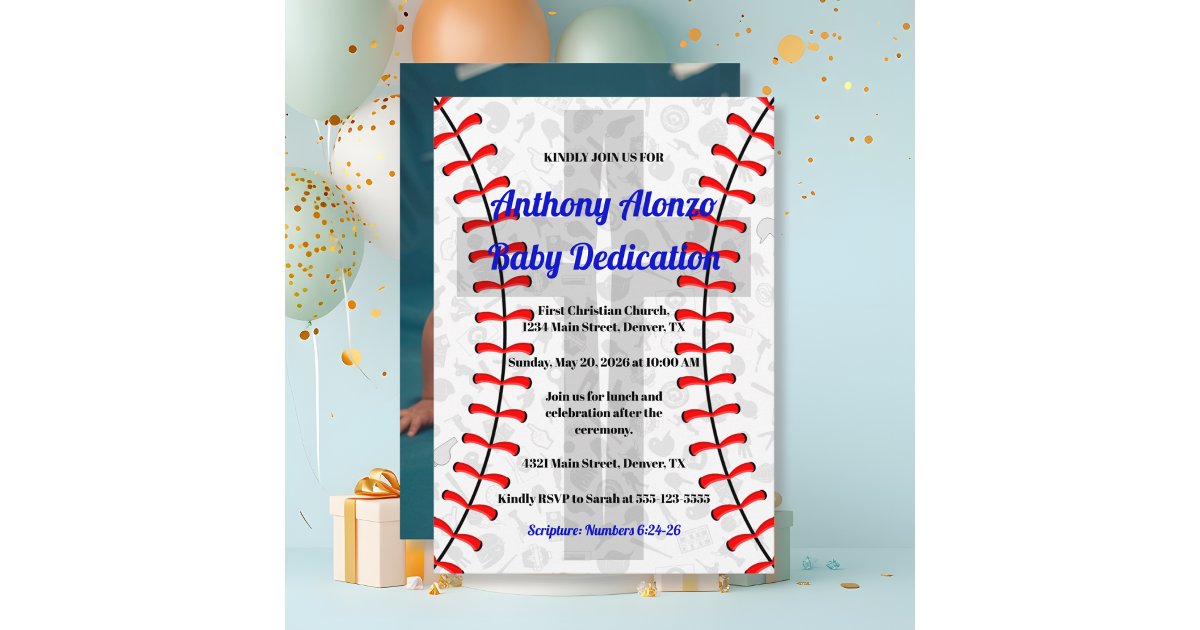 Photo Baseball Baby Dedication Invitation w/ Cross | Zazzle