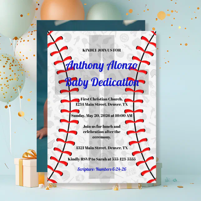 Photo Baseball Baby Dedication Invitation w/ Cross | Zazzle