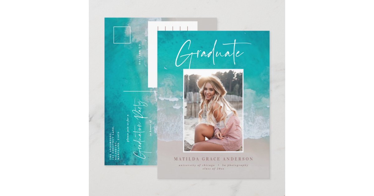 Photo beach ocean graduation announcement party | Zazzle