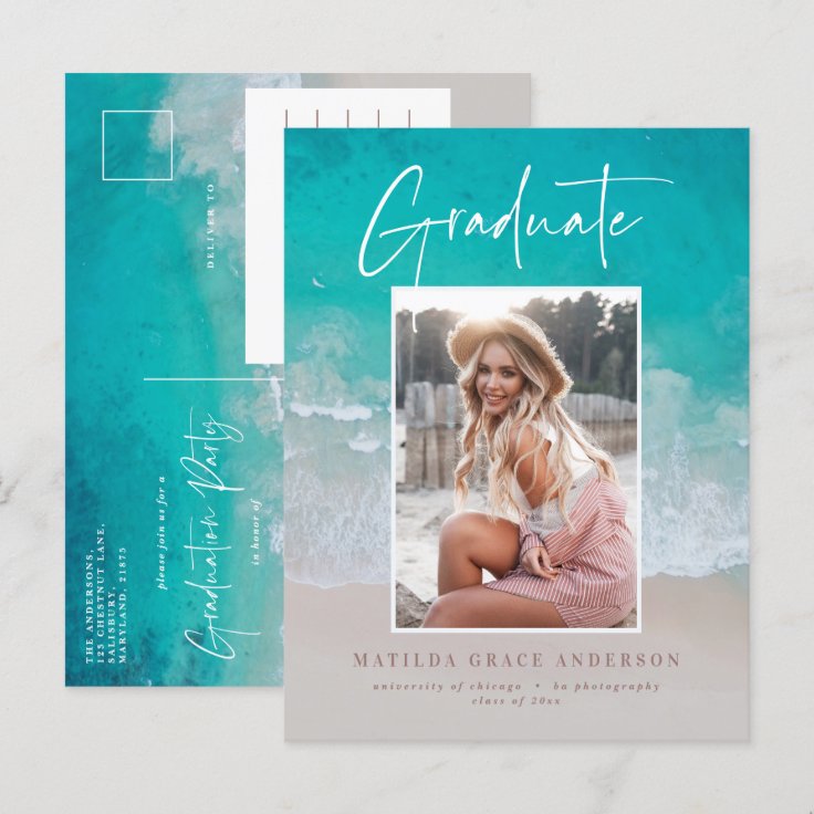 Photo beach ocean graduation announcement party | Zazzle