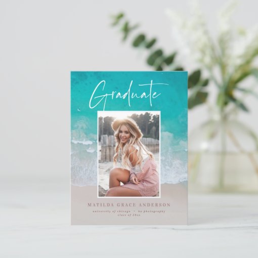 Photo beach ocean graduation announcement party | Zazzle
