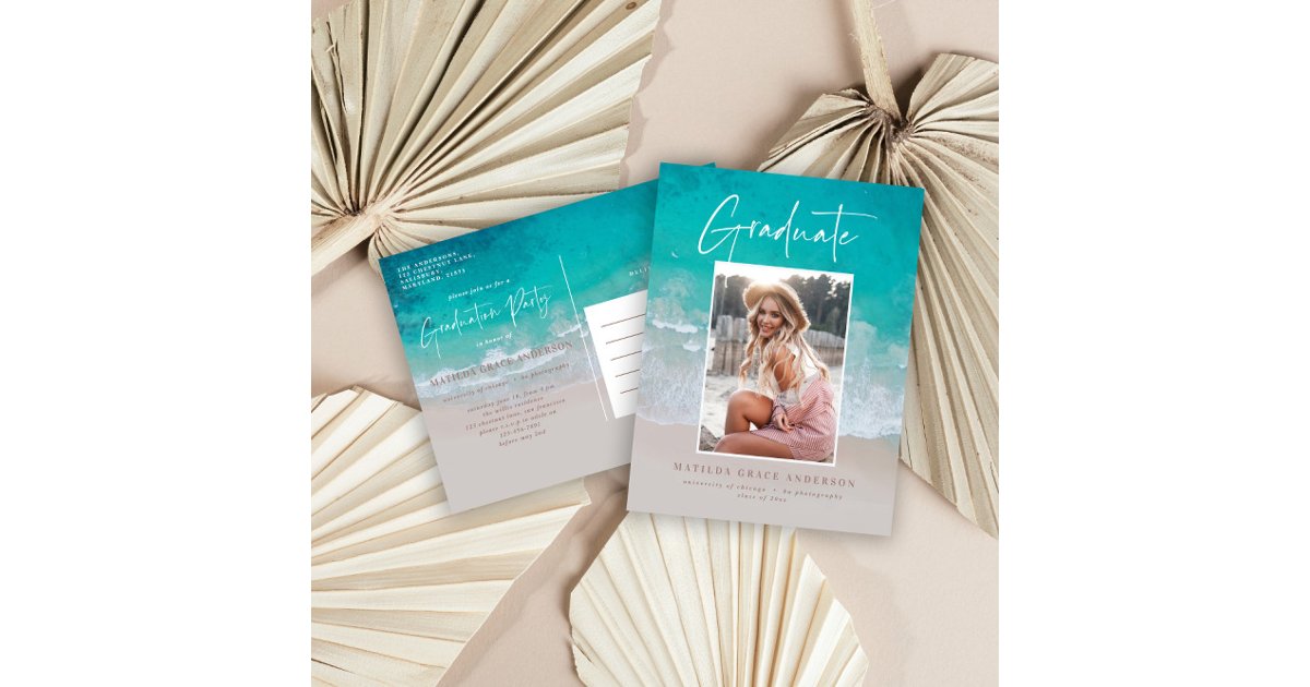Photo beach ocean graduation announcement party | Zazzle
