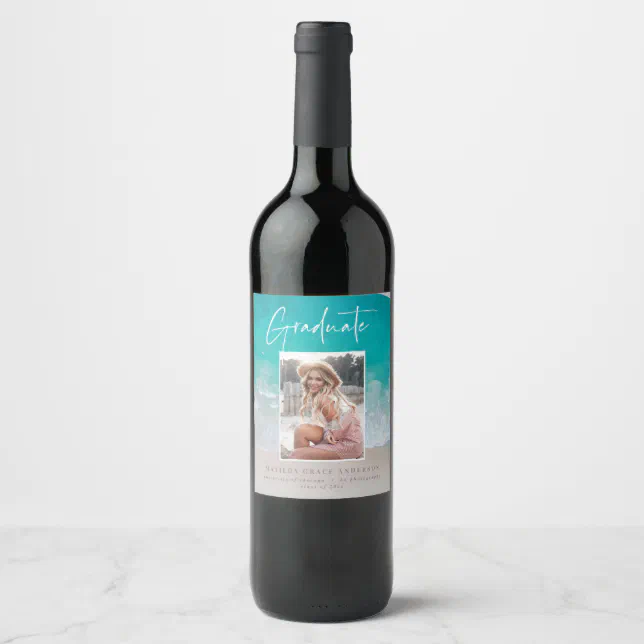 Photo beach ocean graduation party wine label | Zazzle