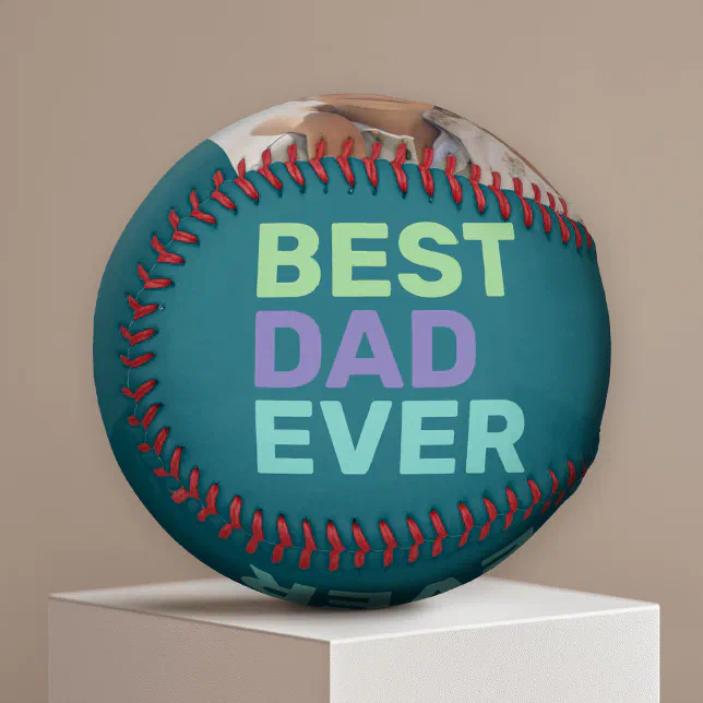 Photo Best Dad Ever - Whimsical Greeting Blue Baseball | Zazzle