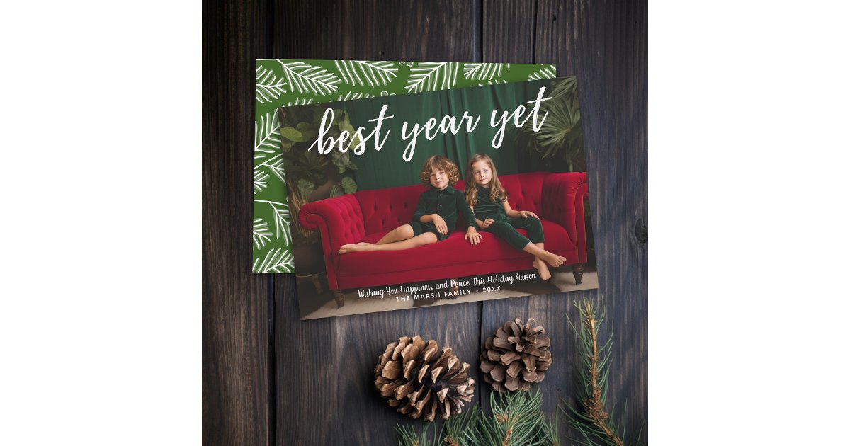Photo - Best Year Yet Calligraphy white type Holiday Card | Zazzle