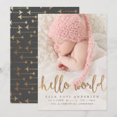 PHOTO BIRTH ANNOUNCEMENT | Girl Hello World Gold | Zazzle