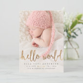 PHOTO BIRTH ANNOUNCEMENT | Girl Hello World Gold | Zazzle