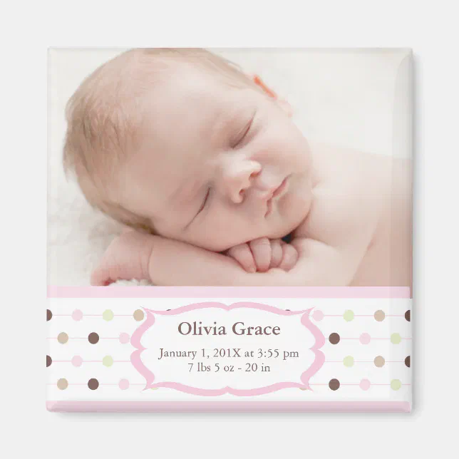 Photo Birth Announcement Magnets - Baby Girl | Zazzle