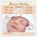 Photo Birth Stats Custom Baby Birth Announcement Square Sticker | Zazzle
