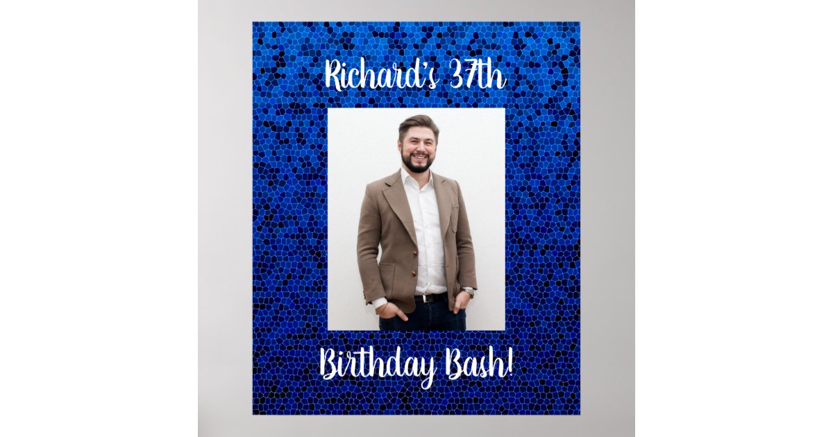 Photo birthday custom party celebration blue poster | Zazzle