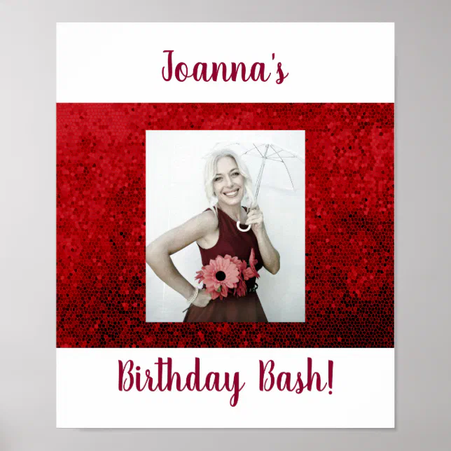 Photo birthday custom party celebration red poster | Zazzle