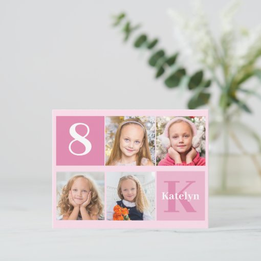 Photo Birthday Girl Pretty Pink Monogram Chic Postcard | Zazzle