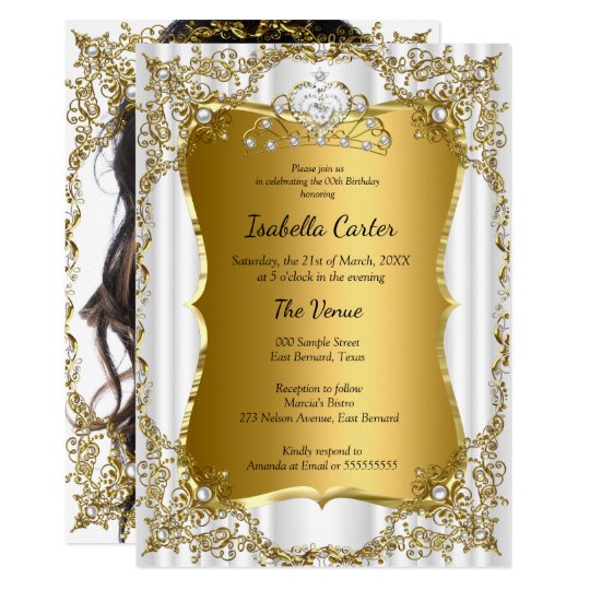 Photo Birthday Party Gold White Tiara Invitation | Zazzle.com