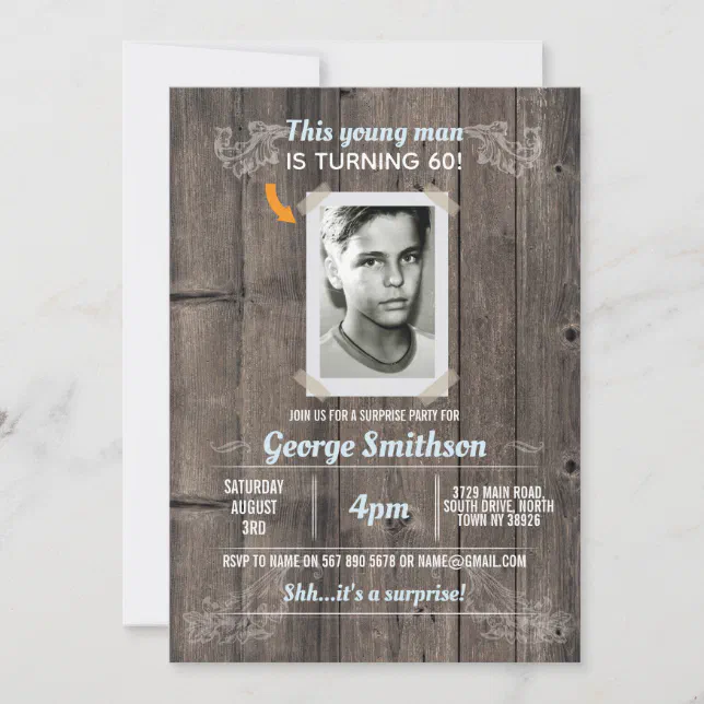 Photo Birthday Vintage Blue Surprise Invitations | Zazzle