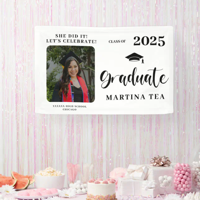 Photo Black and White Welcome Graduation Banner | Zazzle