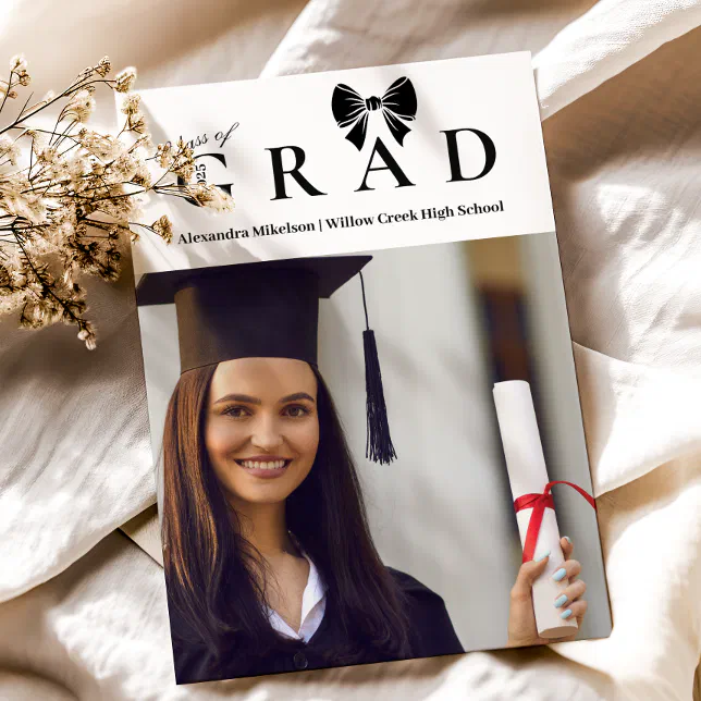 Photo Black Bow Graduation Announcement | Zazzle