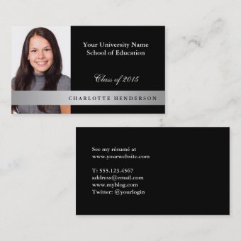 Photo black graduation formal networking student calling card | Zazzle