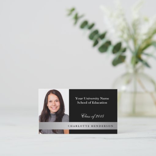 Photo black graduation formal networking student calling card | Zazzle