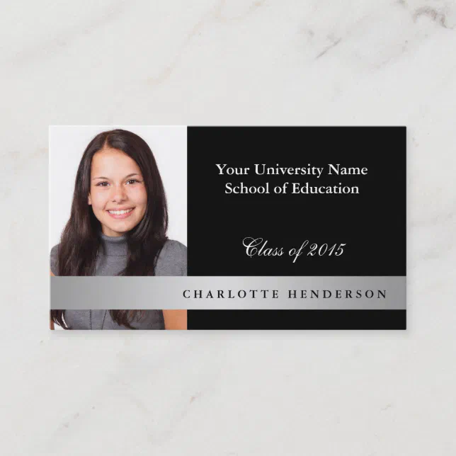 Photo black graduation formal networking student calling card | Zazzle