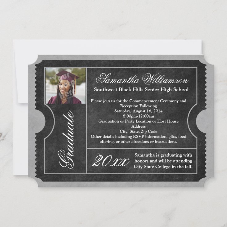 Photo Black Graduation Ticket Invitations | Zazzle