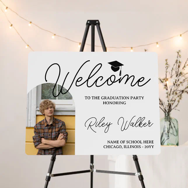 Photo Black Script Graduation Party Welcome Foam Board | Zazzle