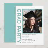 Photo, Black & Turquoise Text Grad Party Invite | Zazzle