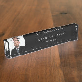 Photo black white monogram minimalist desk name plate | Zazzle