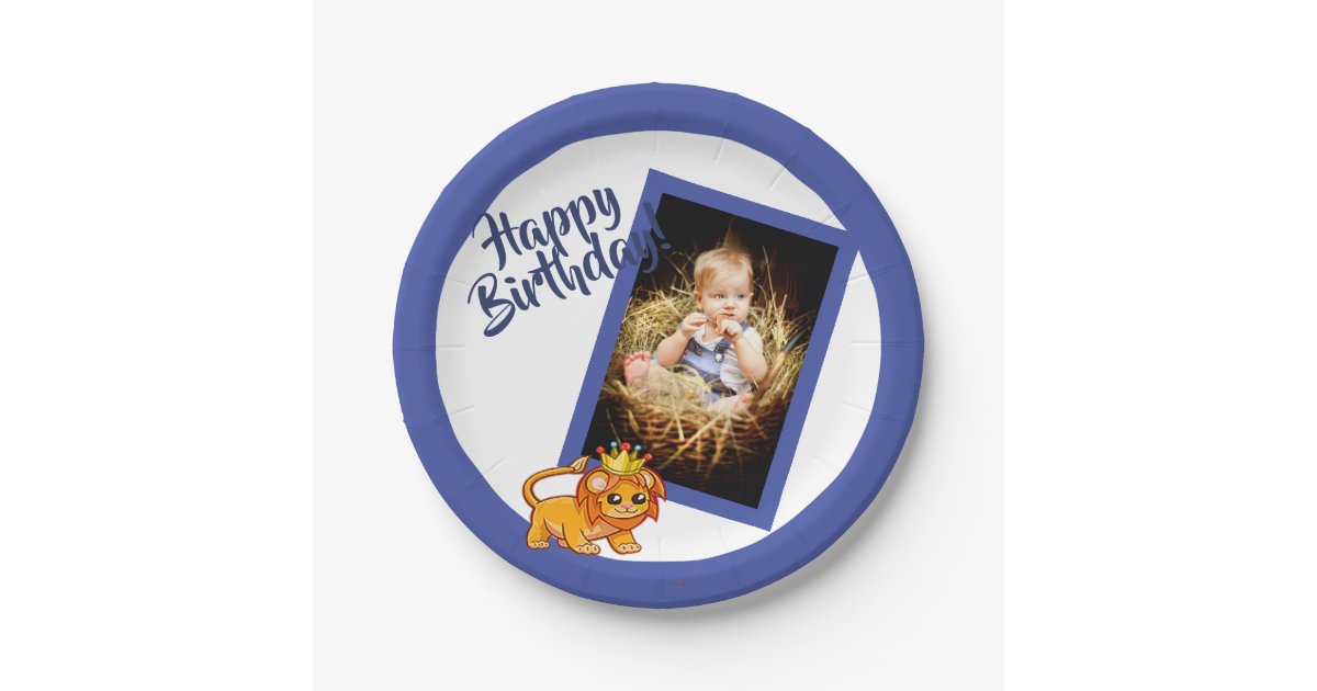 Photo blue birthday boy paper plates | Zazzle