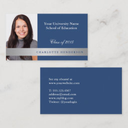 Photo blue graduation formal networking student calling card | Zazzle