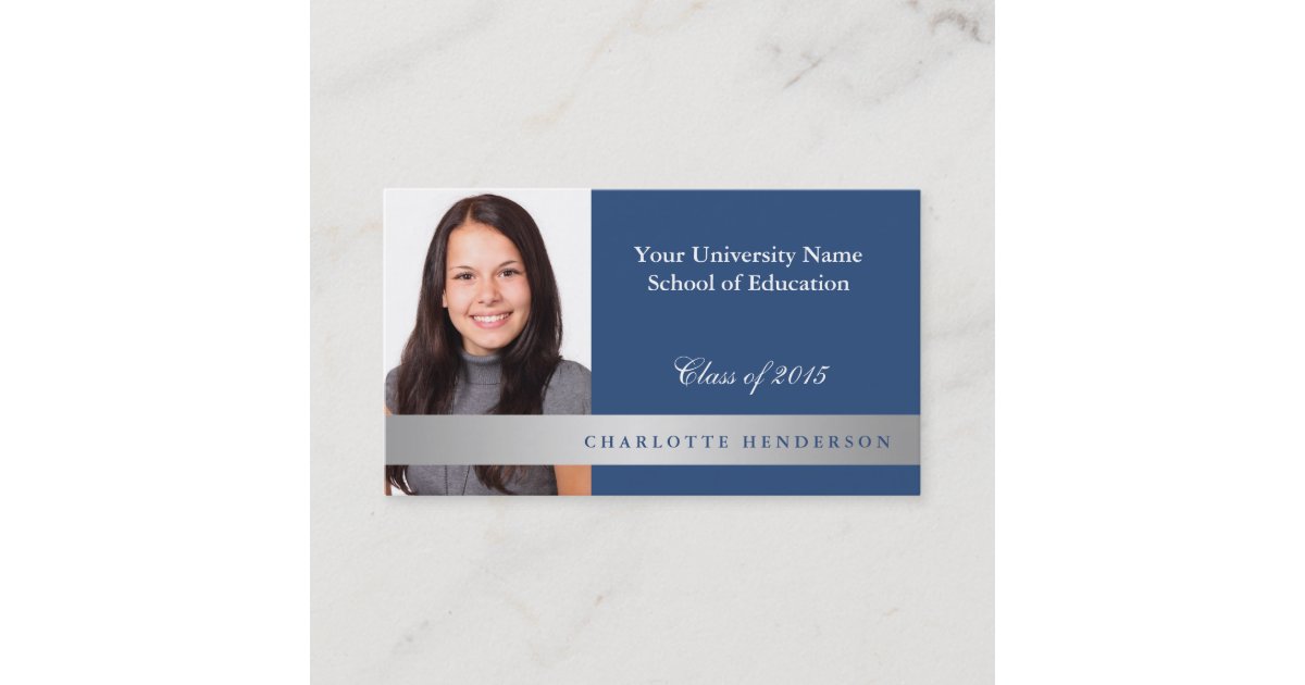 Photo blue graduation formal networking student calling card | Zazzle