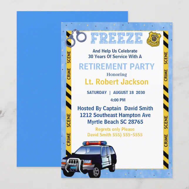 Photo Blue Police Officer Retirement Party Invitation | Zazzle