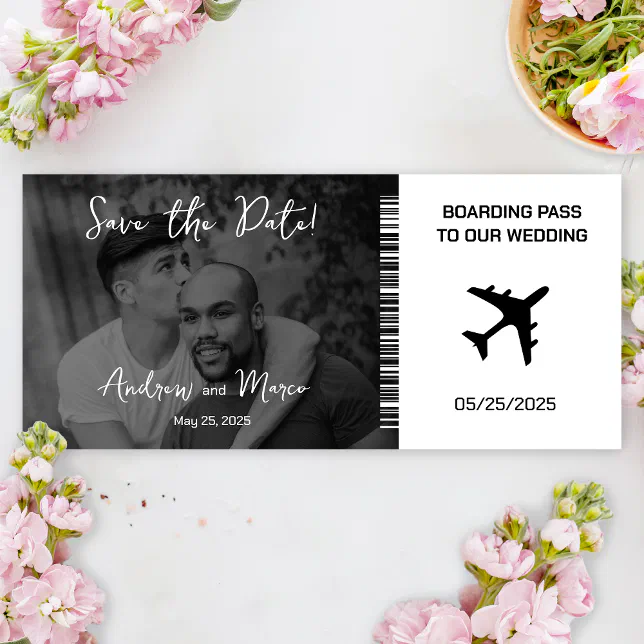 Photo Boarding Pass Wedding Save the Date | Zazzle