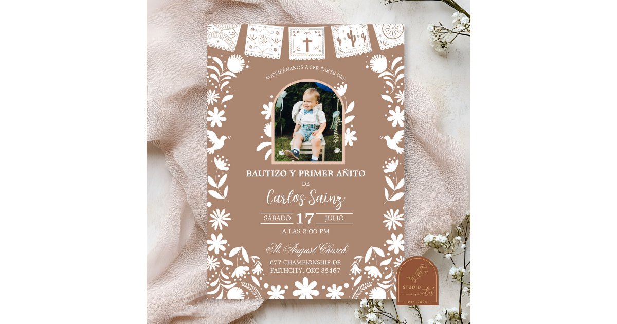 Photo Boho Brown Cielito Lindo Baptism Invitation | Zazzle